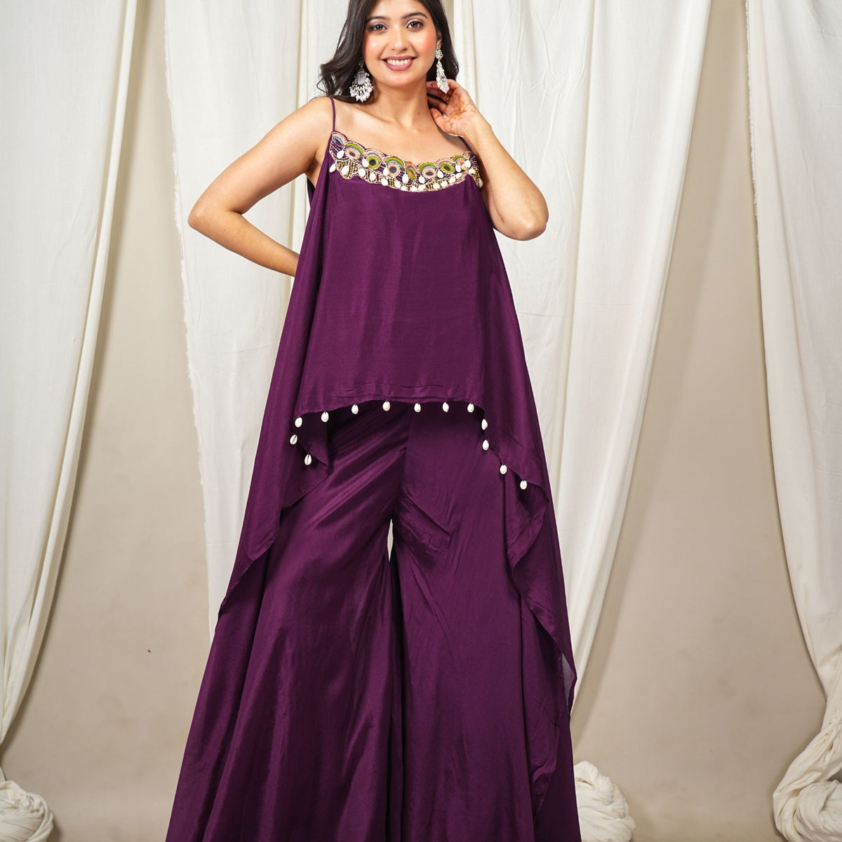 Purple Plum Majesty Luxe Shell Cape Indo-Western Set – Vastrinee